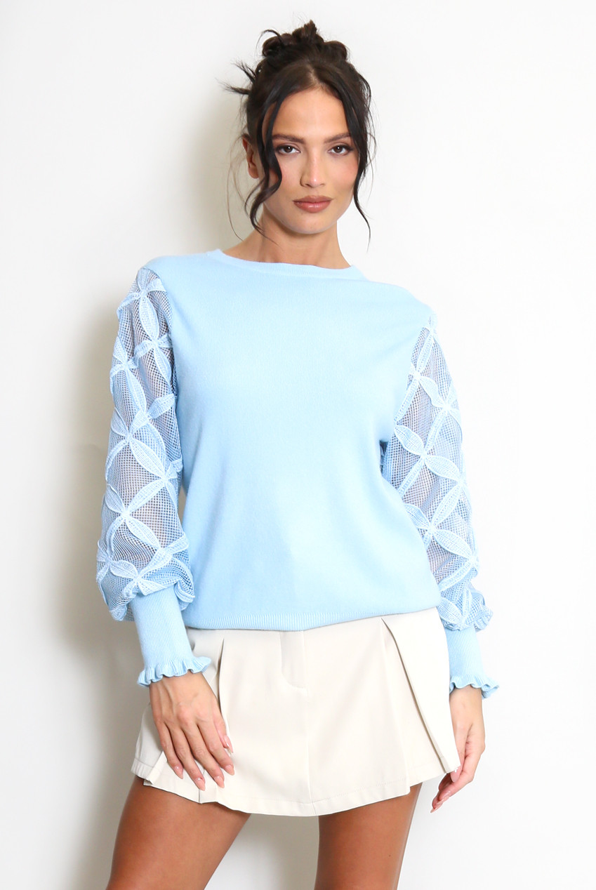 Sheer Lattice Sleeve Fine Knit Jumper - Buy Fashion Wholesale in The UK