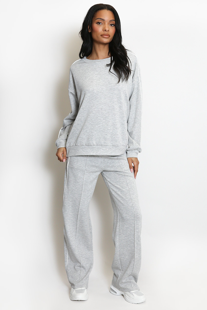 Contrast Piping Sweatshirt And Wide Leg Jogger Set - Buy Fashion ...