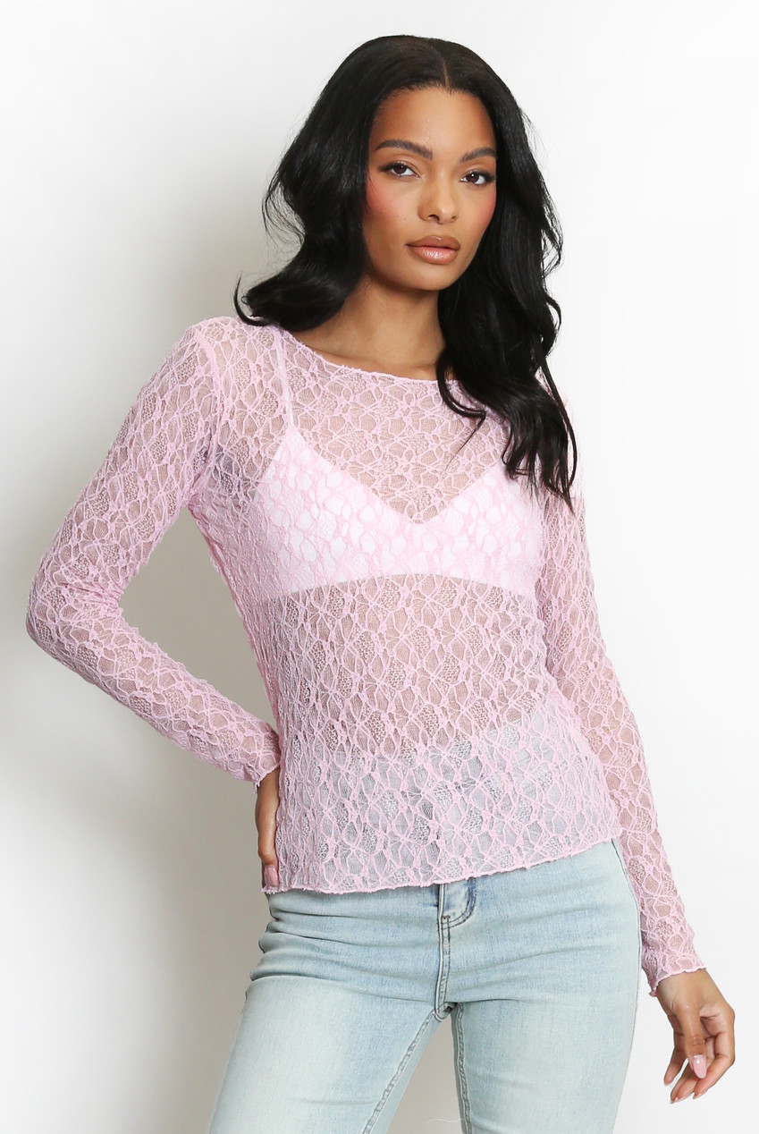 Delicate Sheer Lace Long Sleeve Top- Buy Fashion Wholesale in The UK
