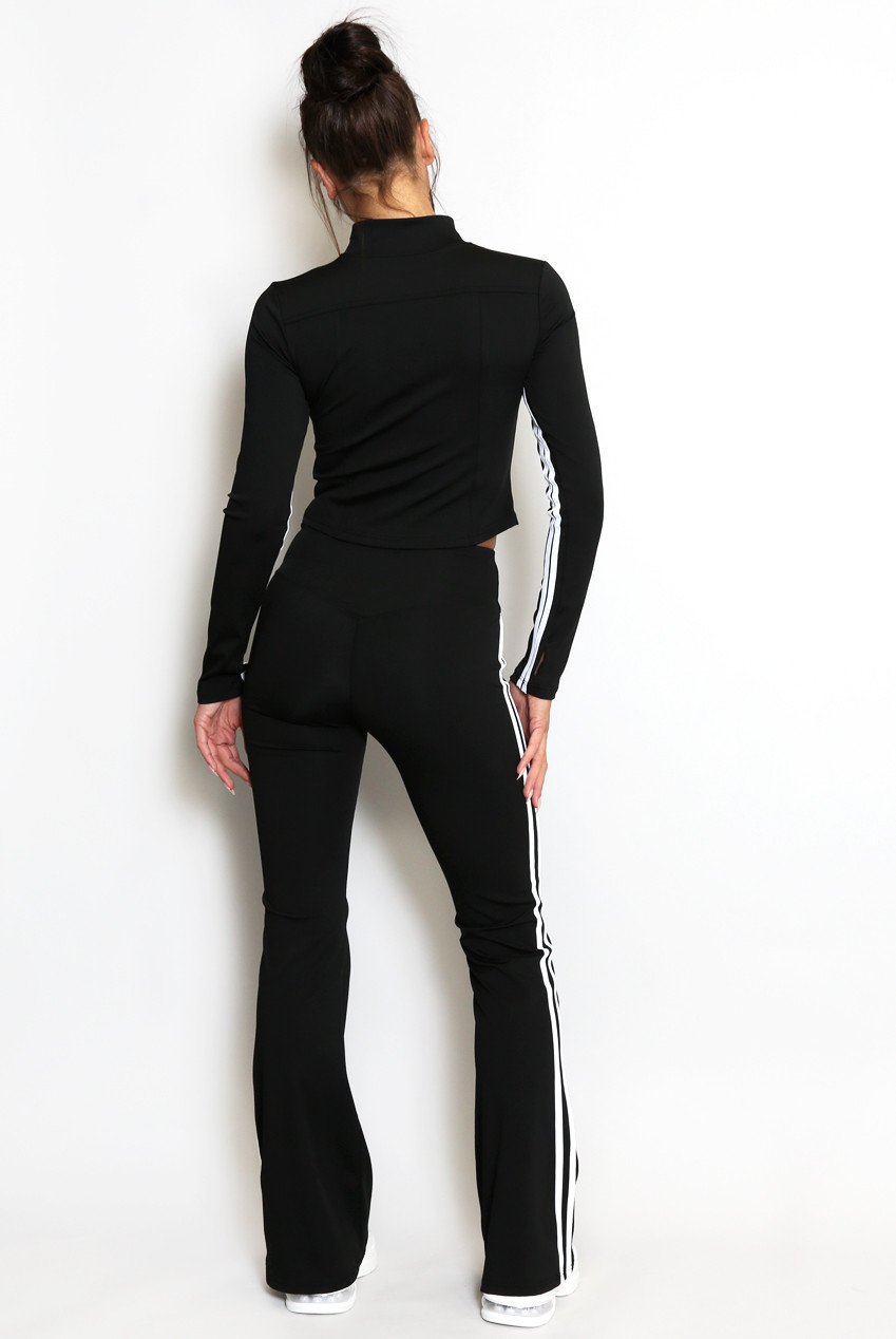Zip Top And Side Stripe Flare Leg Gym Set - Buy Fashion Wholesale in The UK