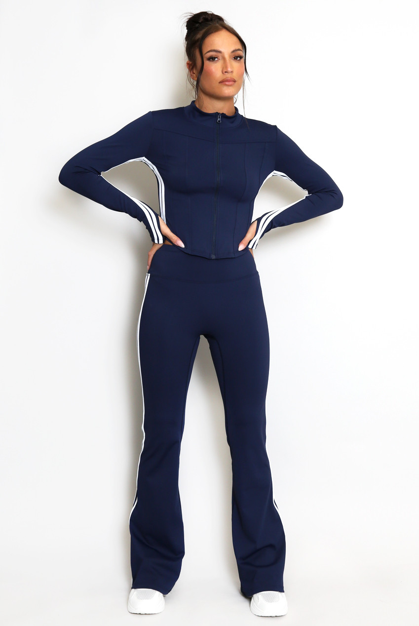 Zip Top And Side Stripe Flare Leg Gym Set - Buy Fashion Wholesale in The UK