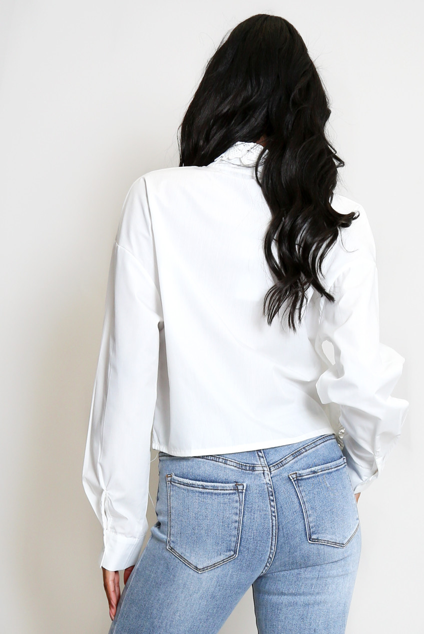 Laser Cut Hem Cropped Blouse - Buy Fashion Wholesale in The UK