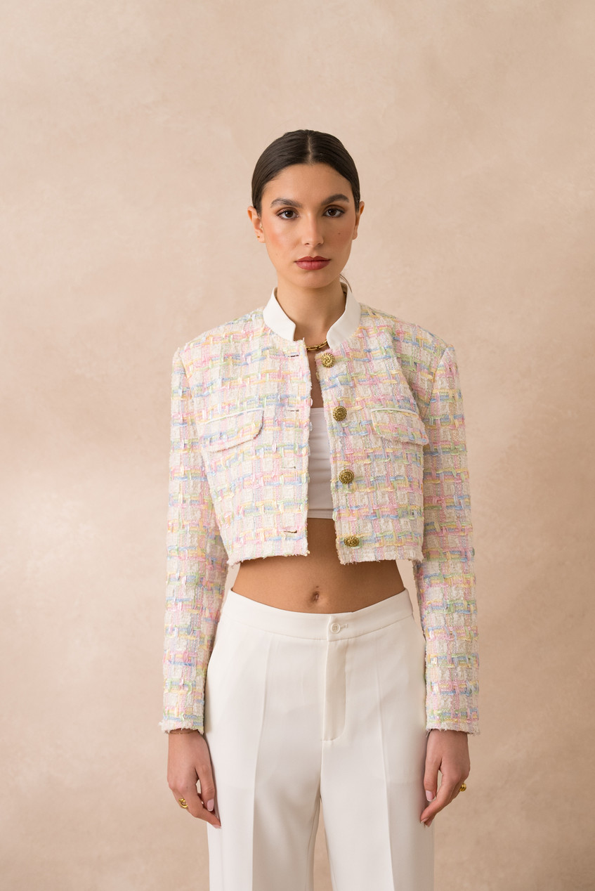 Check Tweed Boxy Cropped Blazer- Buy Fashion Wholesale in The UK