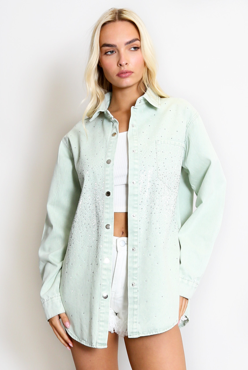 Denim Studs Embellished Shacket - Buy Fashion Wholesale in The UK