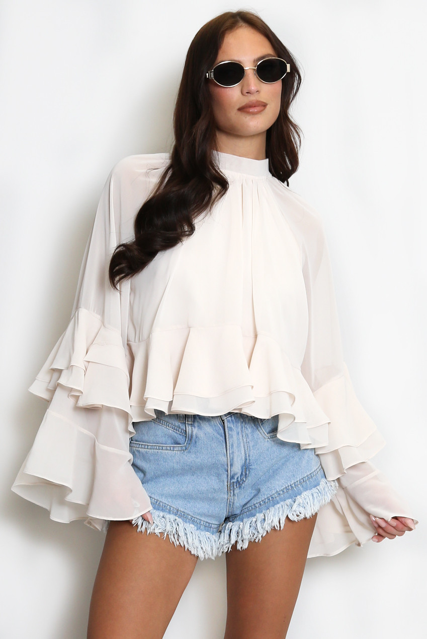 Chiffon Ruffle High Neck Blouse - Buy Fashion Wholesale in The UK