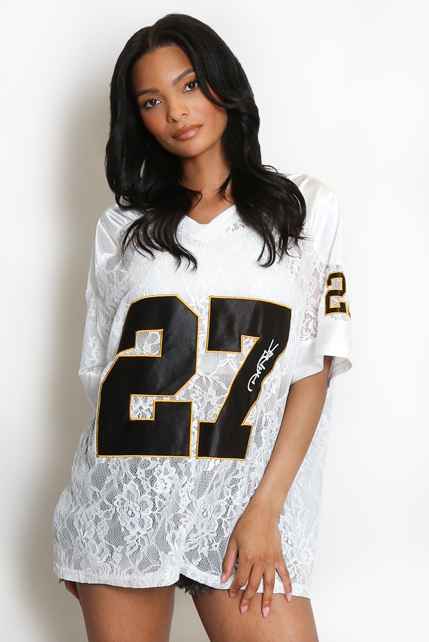 V Neck Sheer Lace Varsity Top- Buy Fashion Wholesale in The UK