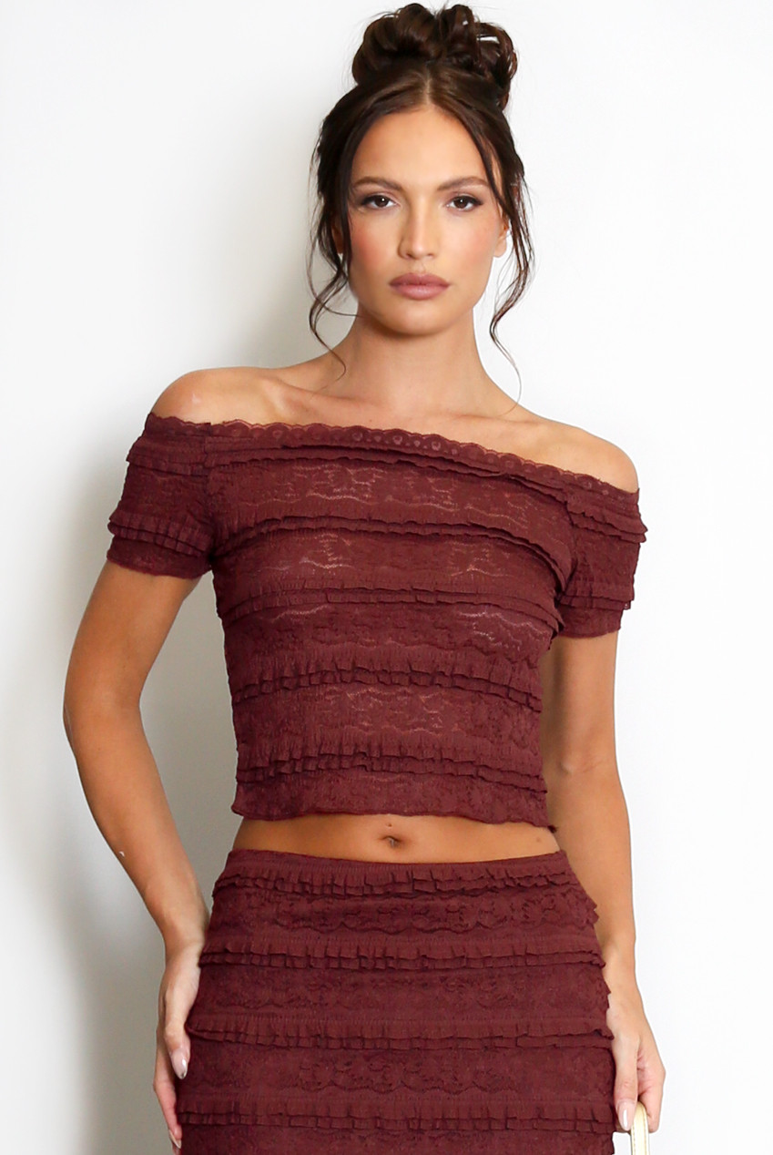 Lace Panelled Bardot Top- Buy Fashion Wholesale in The UK