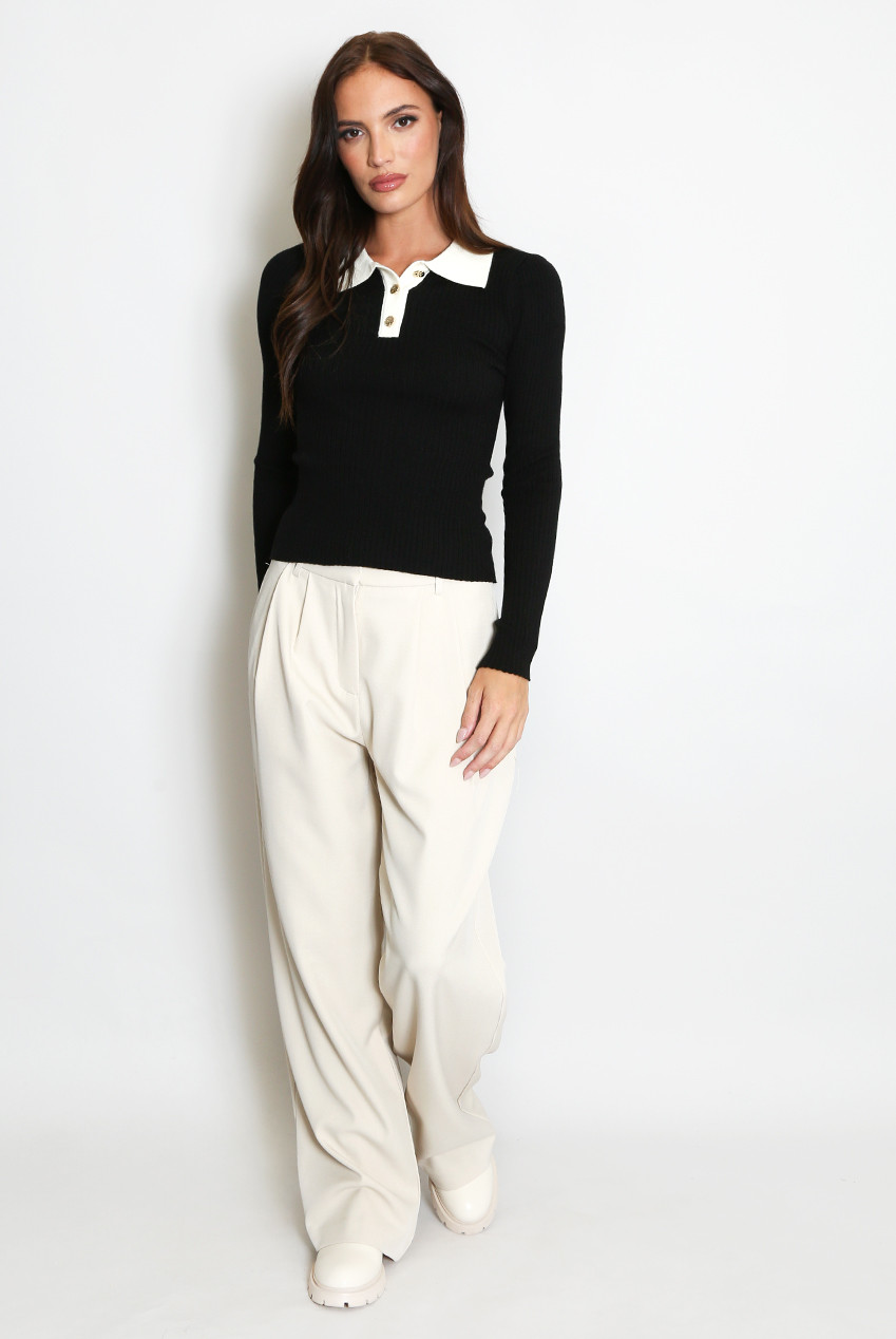 Fine Knit Contrast Collar Top - Buy Fashion Wholesale in The UK