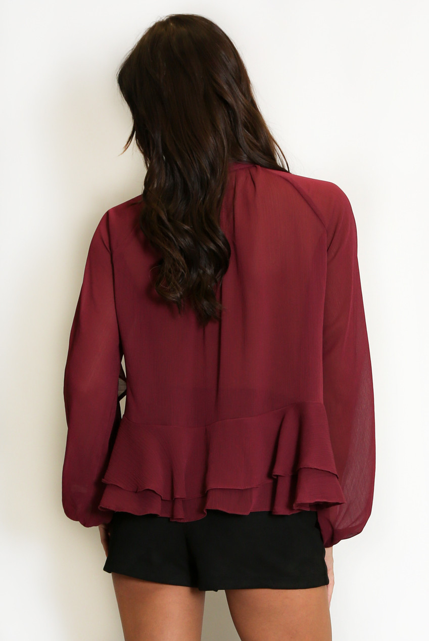 Ruffles Trim Frill Hem Blouse - Buy Fashion Wholesale in The UK