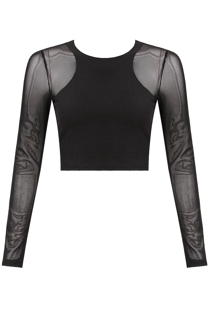 Mesh Sleeve Crop Tops- Babez London - 4 colours