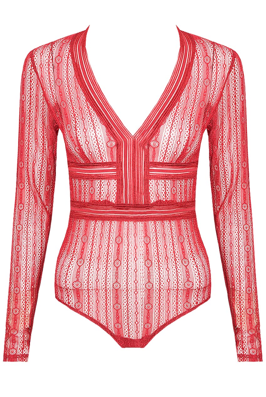 Front Low Neck Netted Bodysuit- Buy Fashion Wholesale in The UK