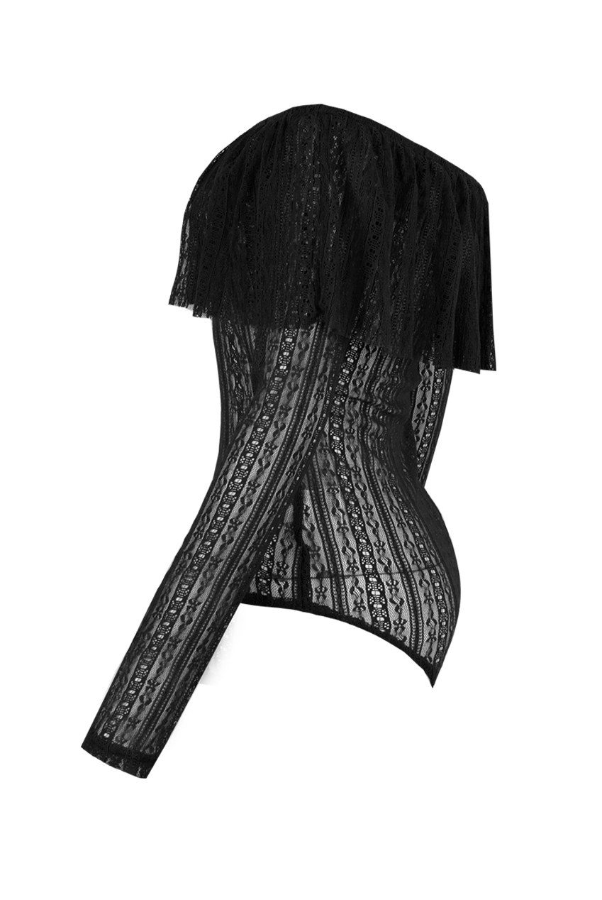 Lace Mesh Trim Frilled Bodysuit - Buy Fashion Wholesale in The UK