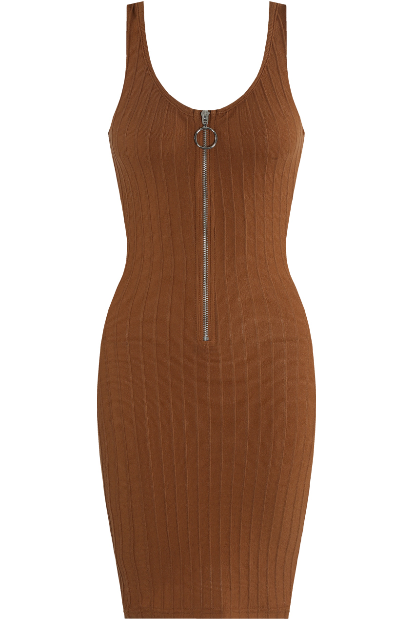 Ribbed Front Zip Up Midi Dress - Buy Fashion Wholesale in The UK