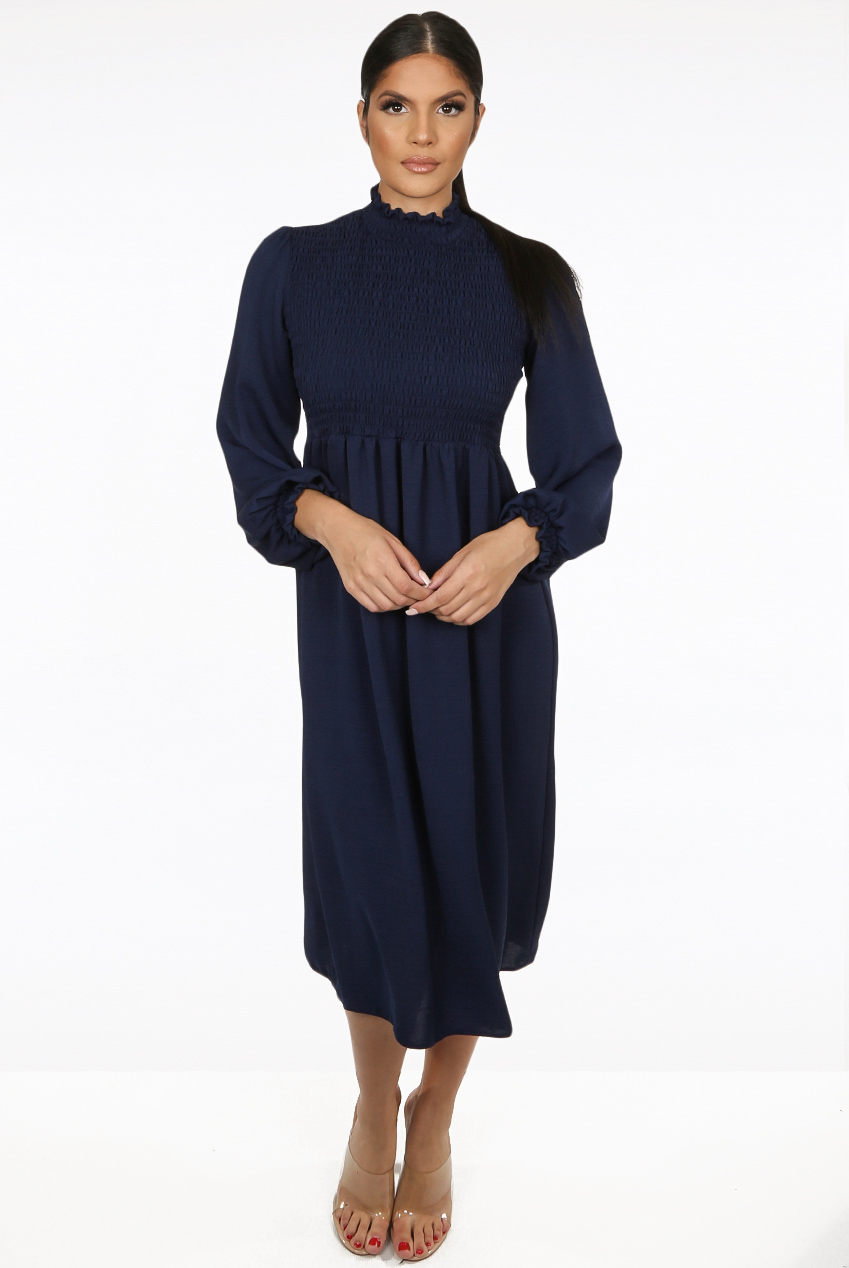 Elasticated Waist High Neck Shift Dress - Buy Fashion Wholesale in The UK