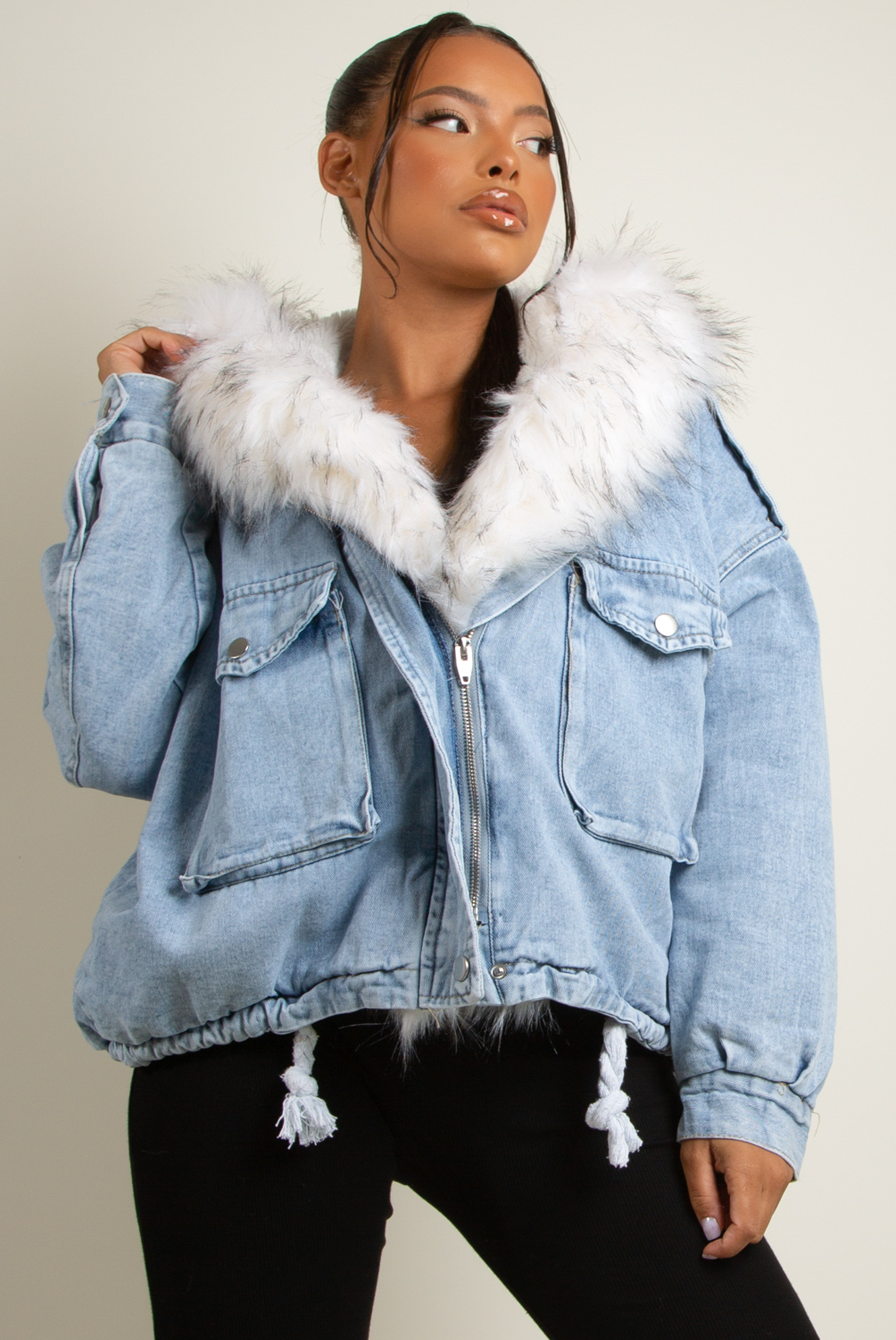 Fur Trim Front Pocketed Denim Jackets - Buy Fashion Wholesale in The UK