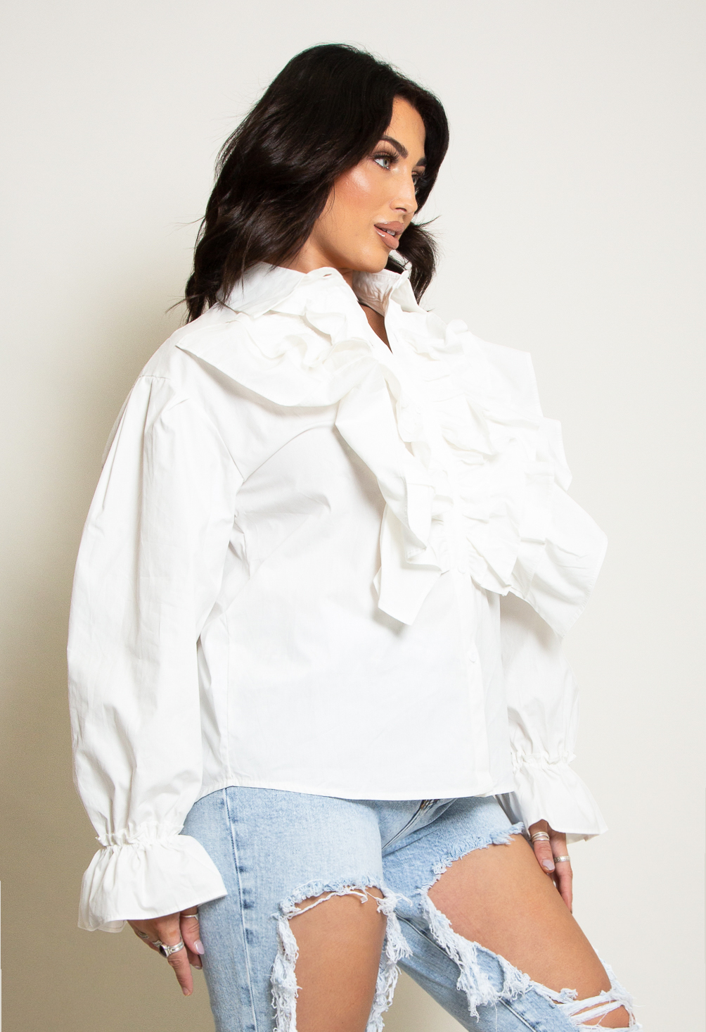Ruffle Bell Cuff Shirt - Buy Fashion Wholesale in The UK