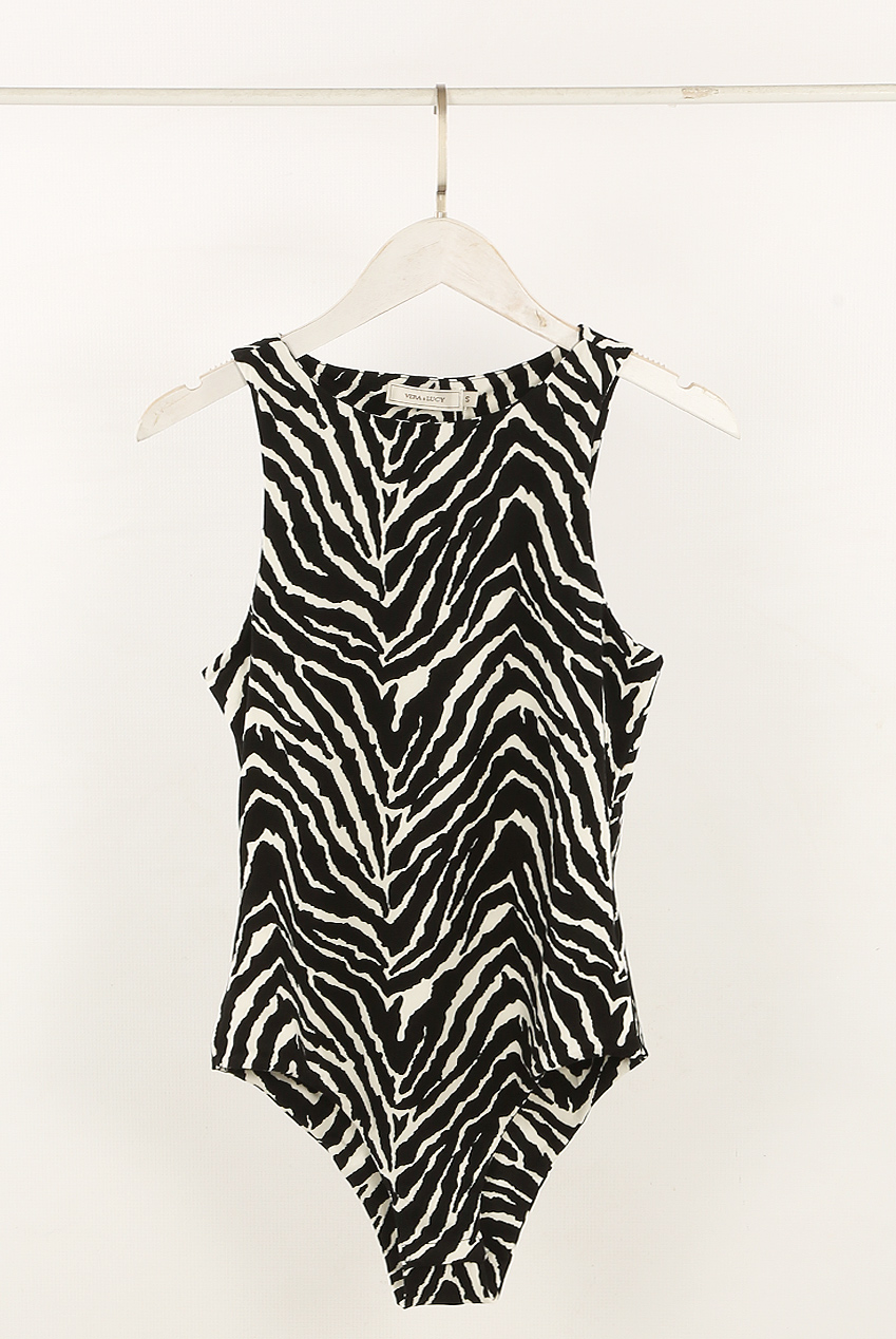 Zebra Print High Neck Bodysuit - Buy Fashion Wholesale in The UK