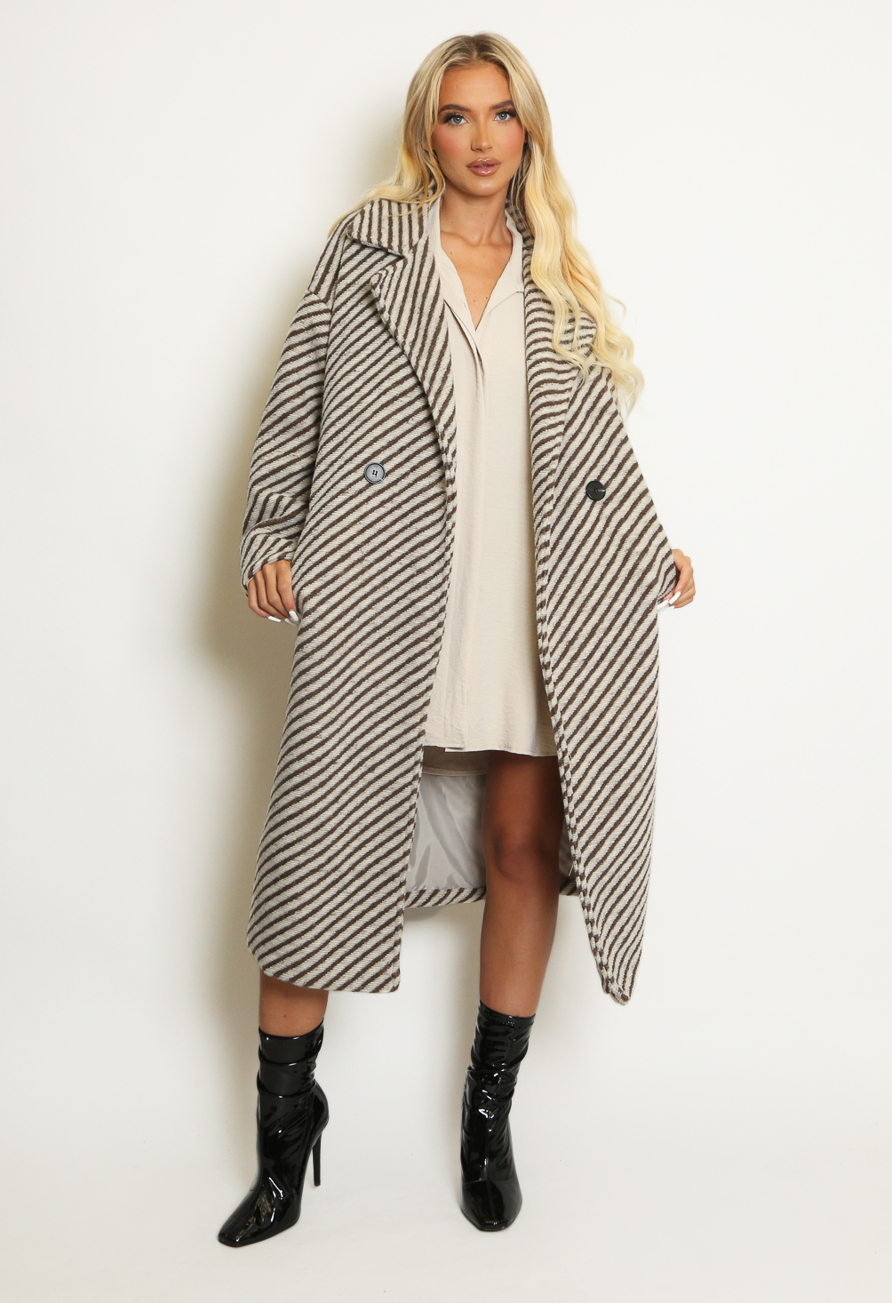 Chevron Stripe Wool Look Coat- Buy Fashion Wholesale in The UK