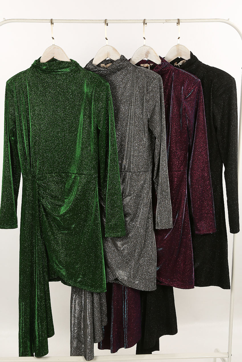 Lurex High Neck Gathered Mini Dress - Buy Fashion Wholesale in The UK