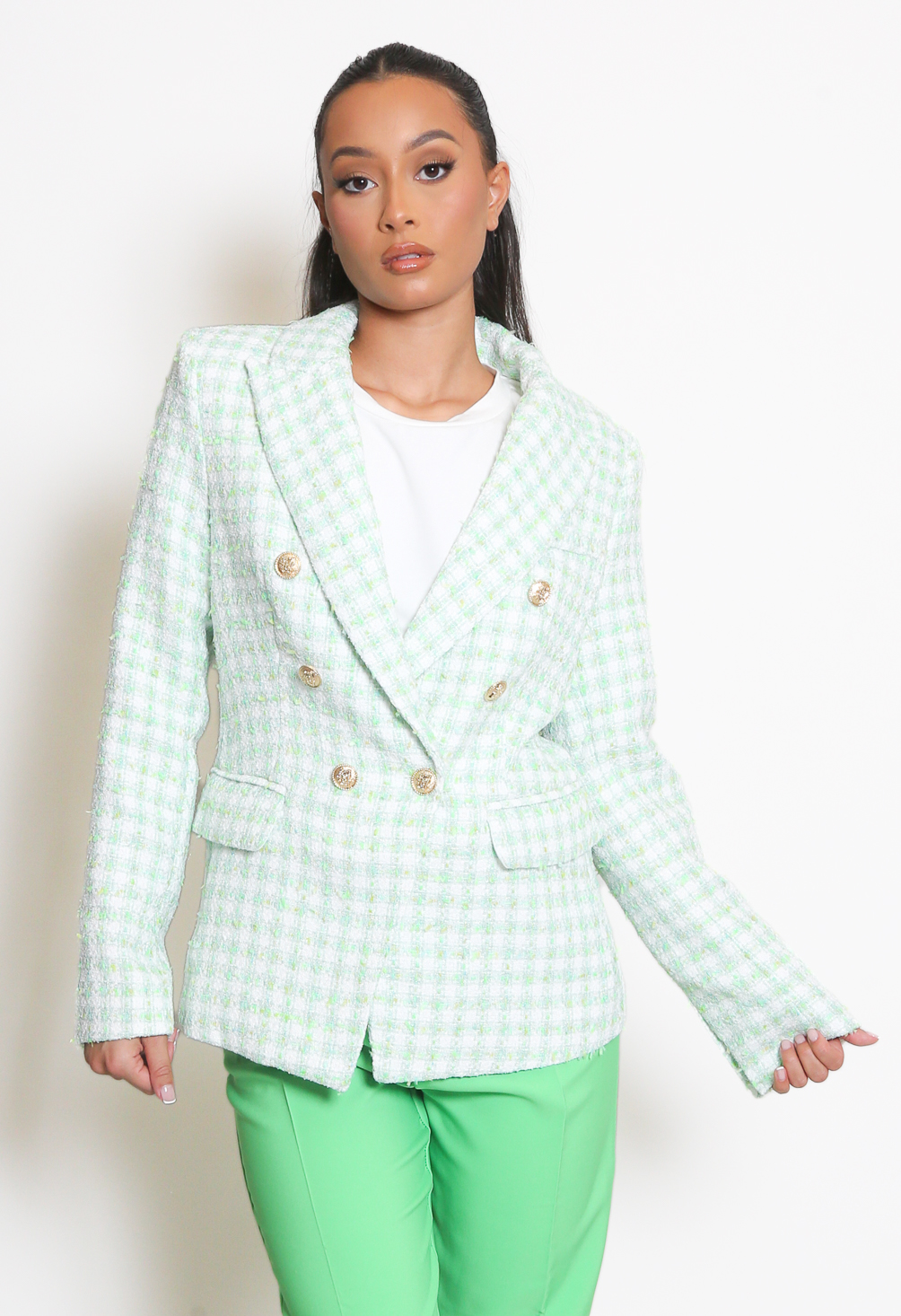 Metallic Pastel Check Double Breasted Blazer - Buy Fashion Wholesale in ...