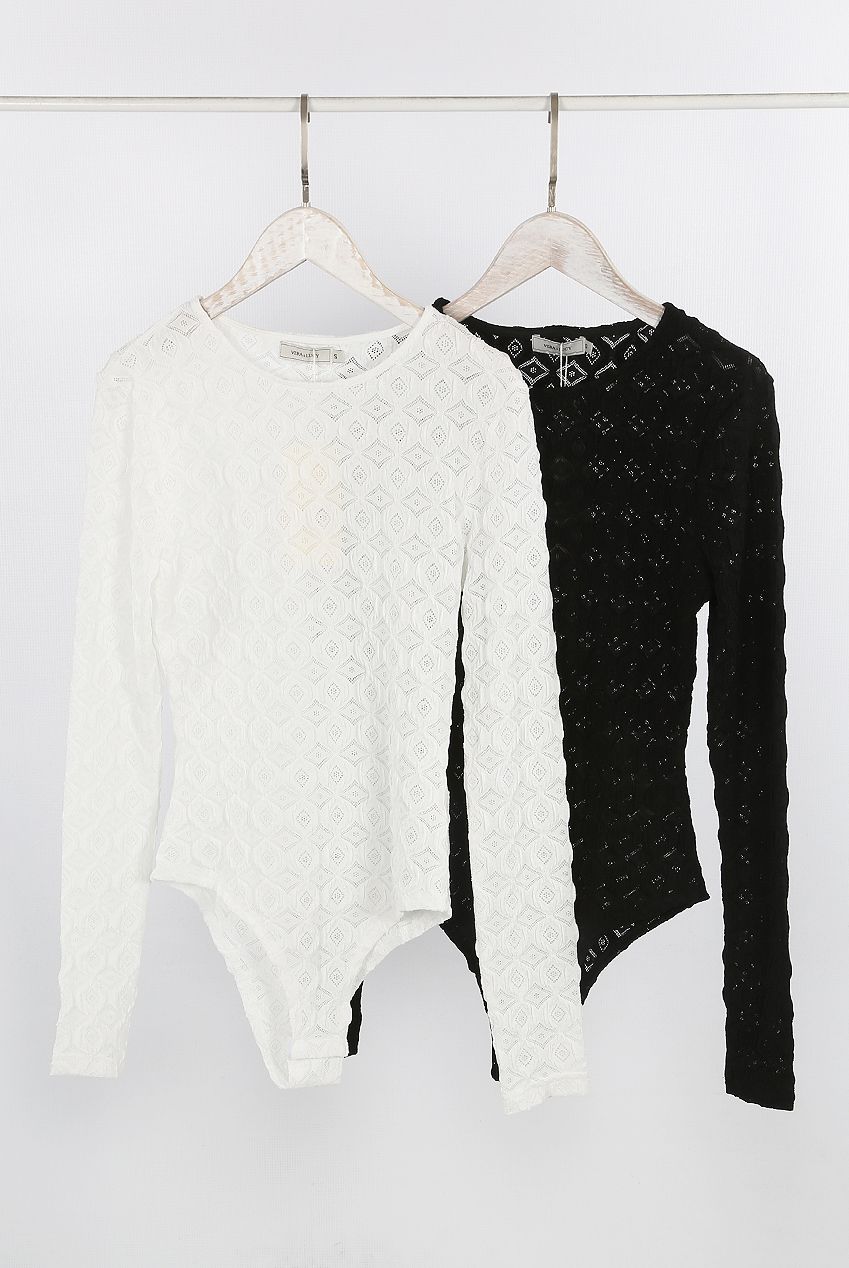 Diamond Lace Sheer Long Sleeve Bodysuit - Buy Fashion Wholesale in The UK