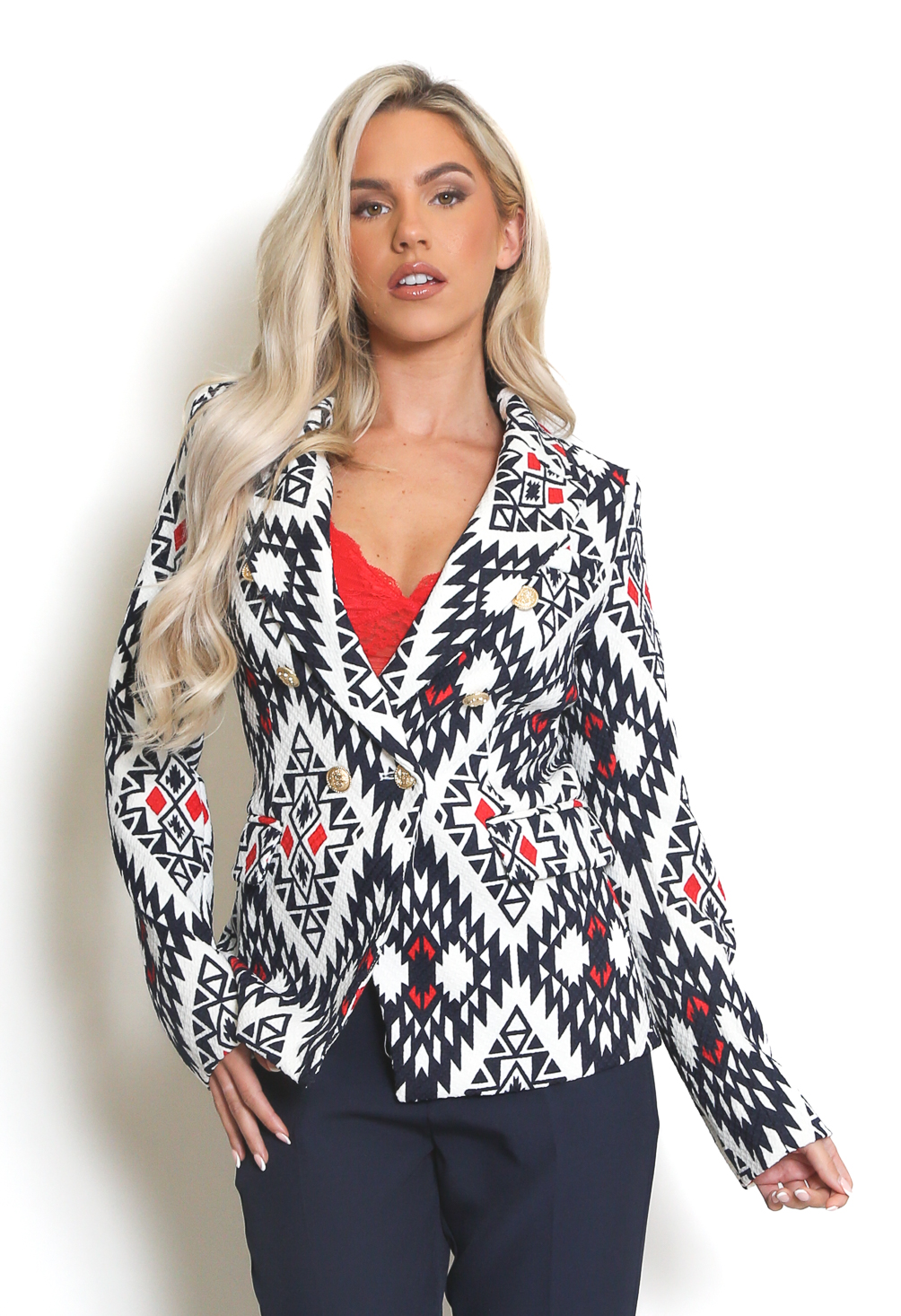 Diamond Print Double Breasted Blazer - Buy Fashion Wholesale in The UK