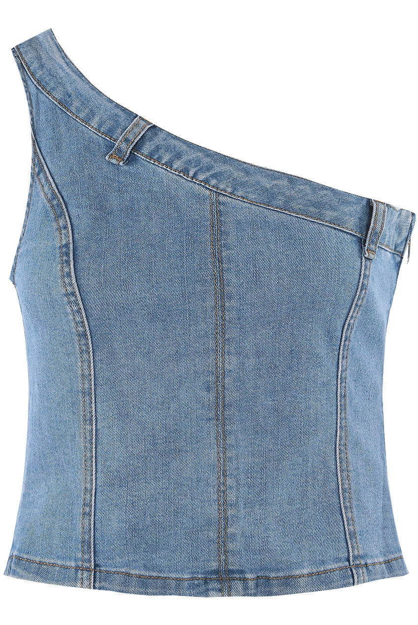 Side Zip One Shoulder Denim Top- Buy Fashion Wholesale in The UK
