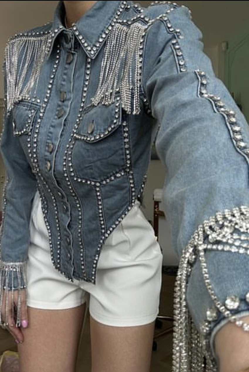 Diamante Tassel Asymmetric Denim Jacket - Buy Fashion Wholesale in The UK