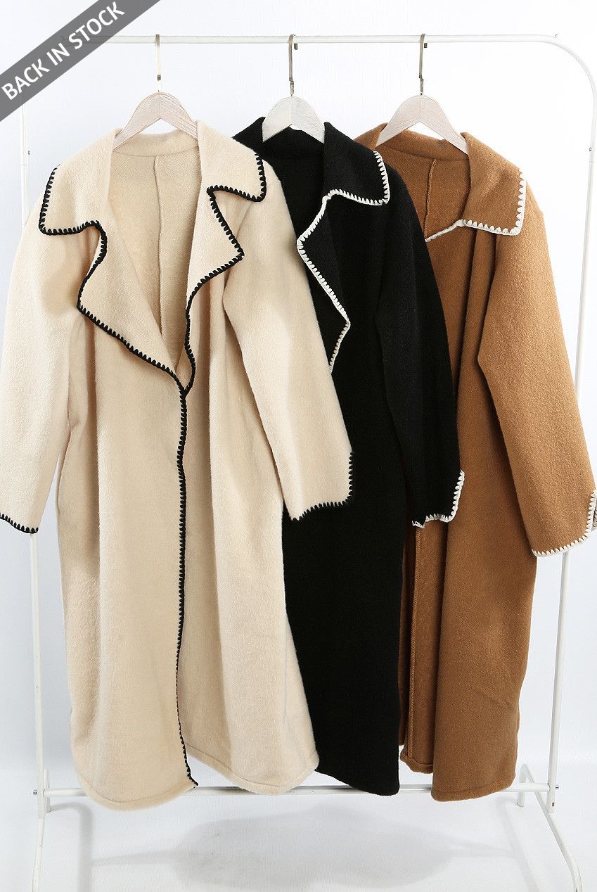 Contrast Edge Long Coat - Buy Fashion Wholesale in The UK