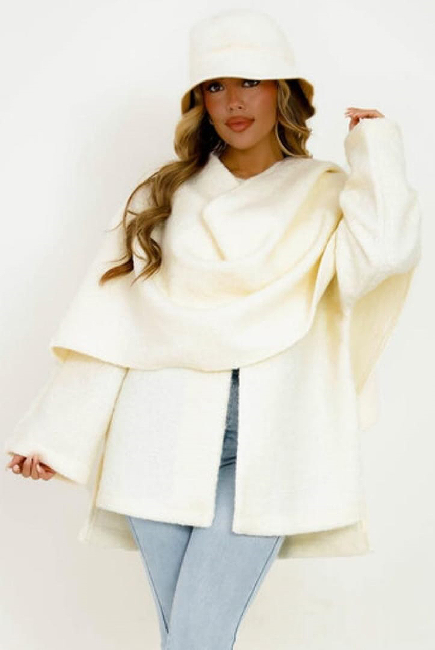 Short Knit Coat With Asymmetric Scarf - Buy Fashion Wholesale in The UK