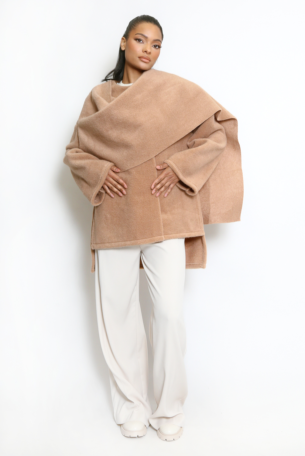 Short Knit Coat With Asymmetric Scarf - Buy Fashion Wholesale in The UK