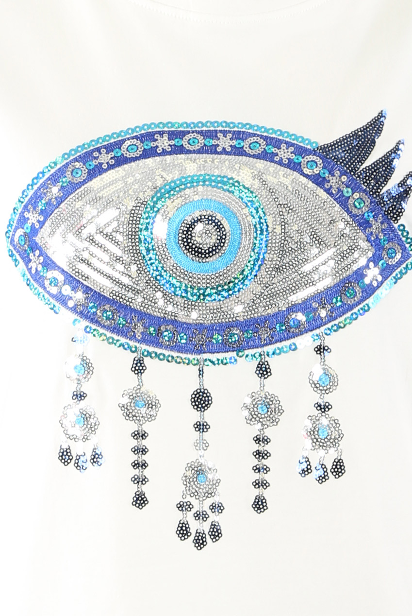 Sequin Eye Trim Round Neck T-Shirt - Buy Fashion Wholesale in The UK