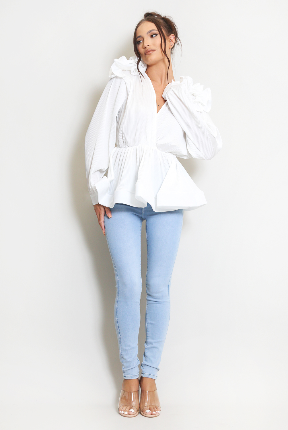 Pleated Frilled Peplum Blouse - Buy Fashion Wholesale in The UK