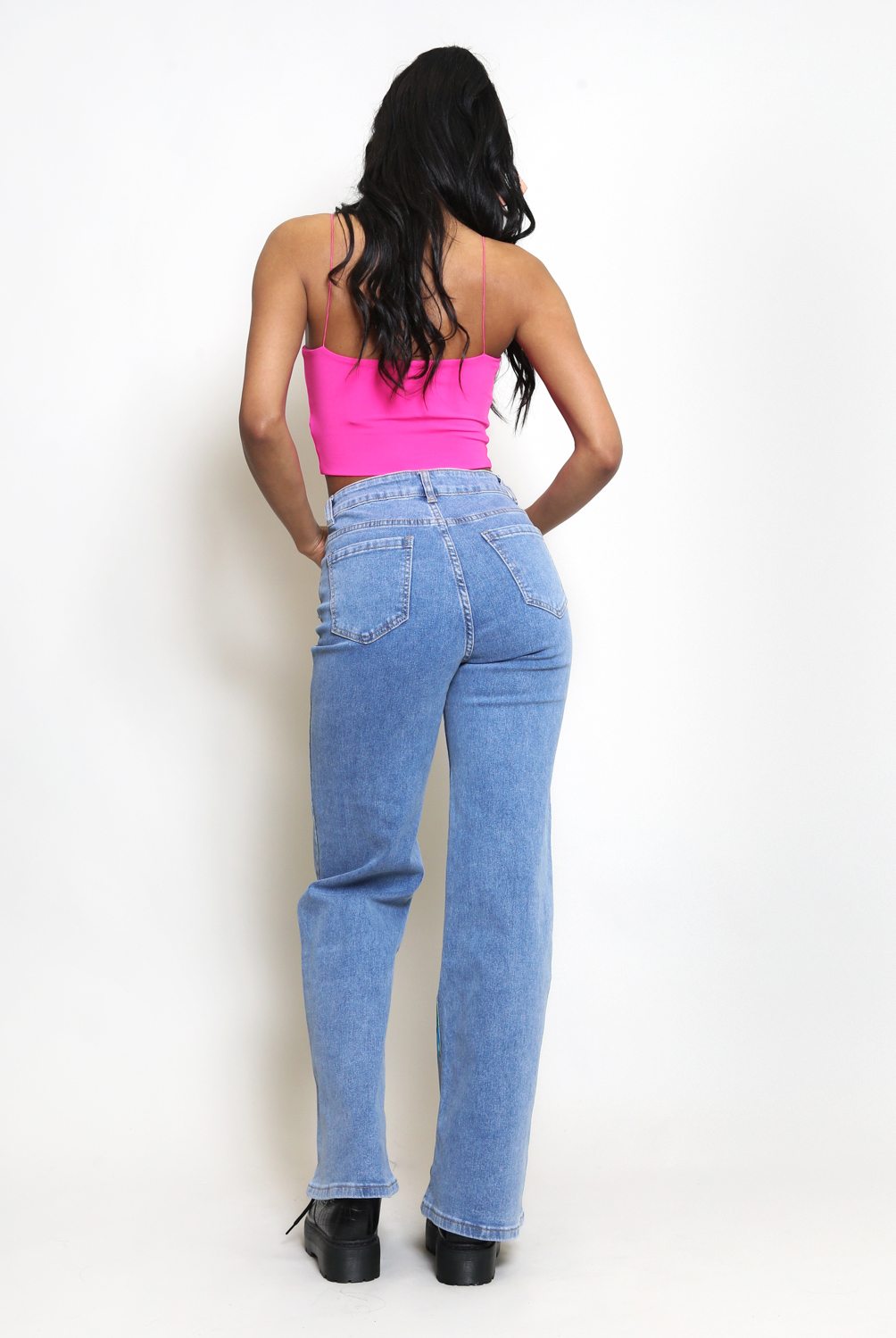 Contrast Print Denim Wide Leg Jeans - Buy Fashion Wholesale in The UK