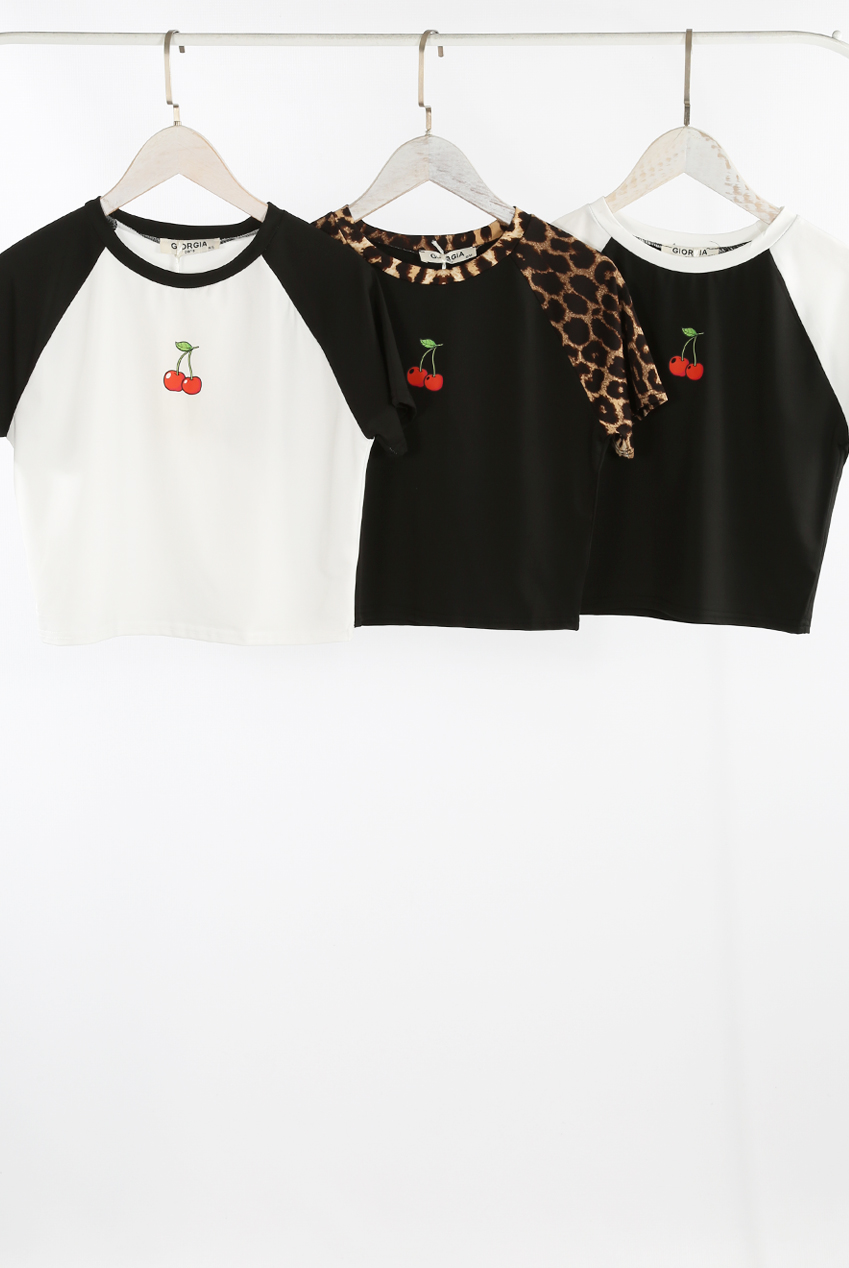 Dual Tone Cherry Print Tees - Buy Fashion Wholesale in The UK