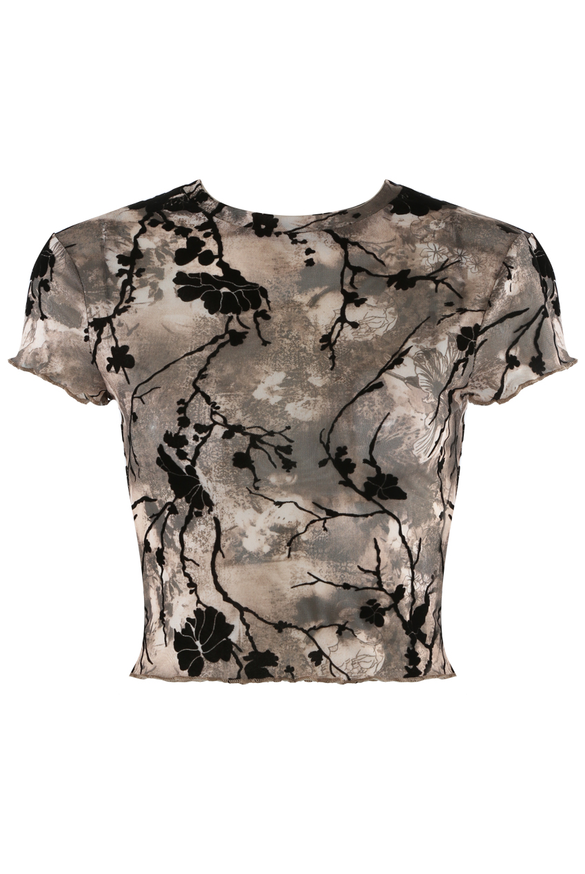 Marble Mesh Short Sleeve Crop Top - Buy Fashion Wholesale in The UK