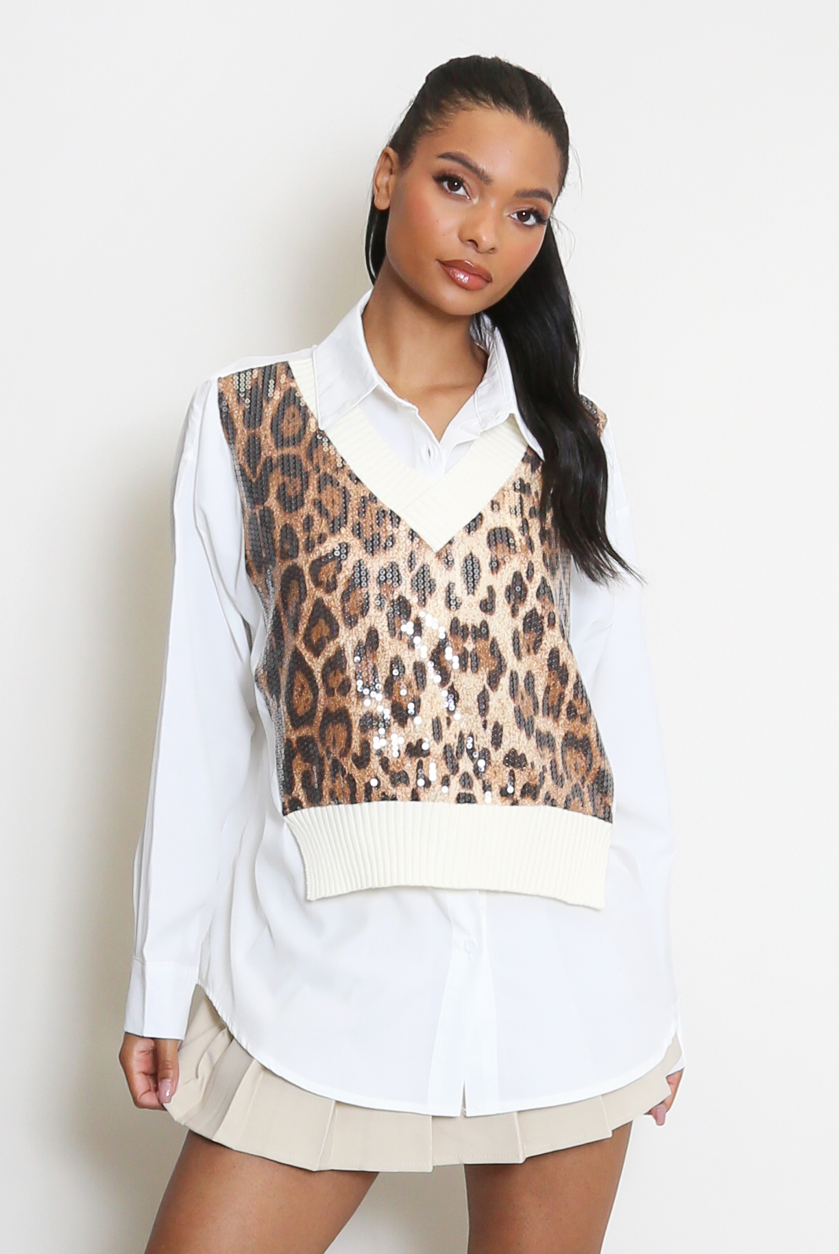 Leopard Sequin Sweater Front Shirt - Buy Fashion Wholesale in The UK