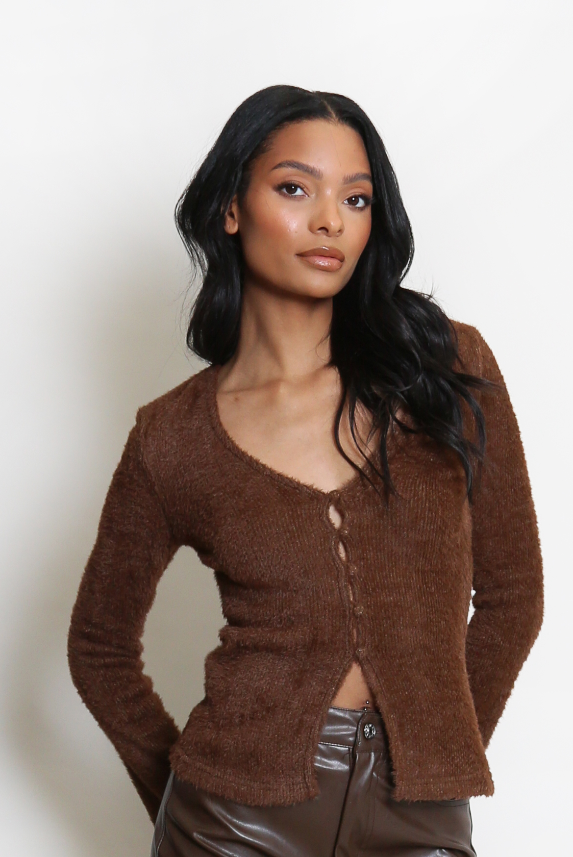 Fluffy Knit Flare Cuff Cardigan - Buy Fashion Wholesale in The UK