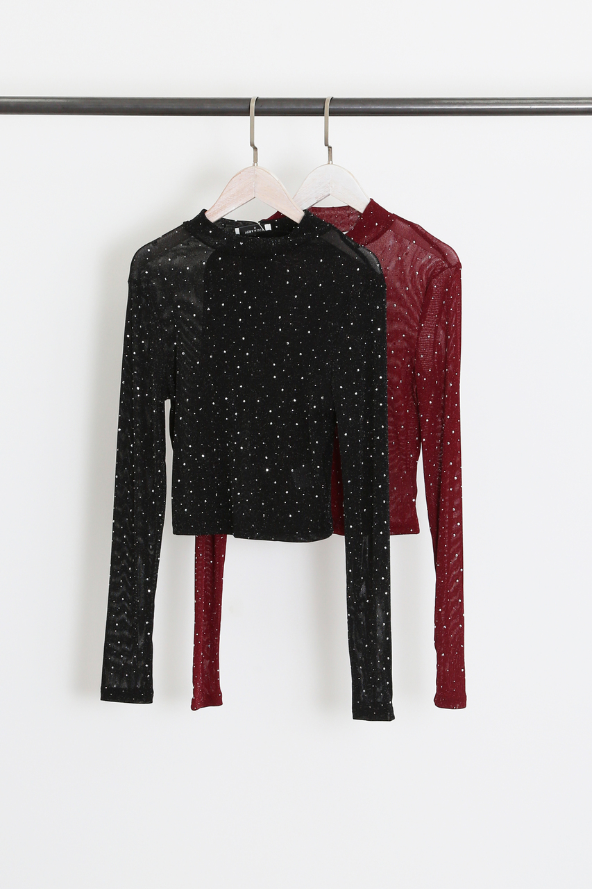 Embellished Long Sleeve Mesh Top - Buy Fashion Wholesale in The UK