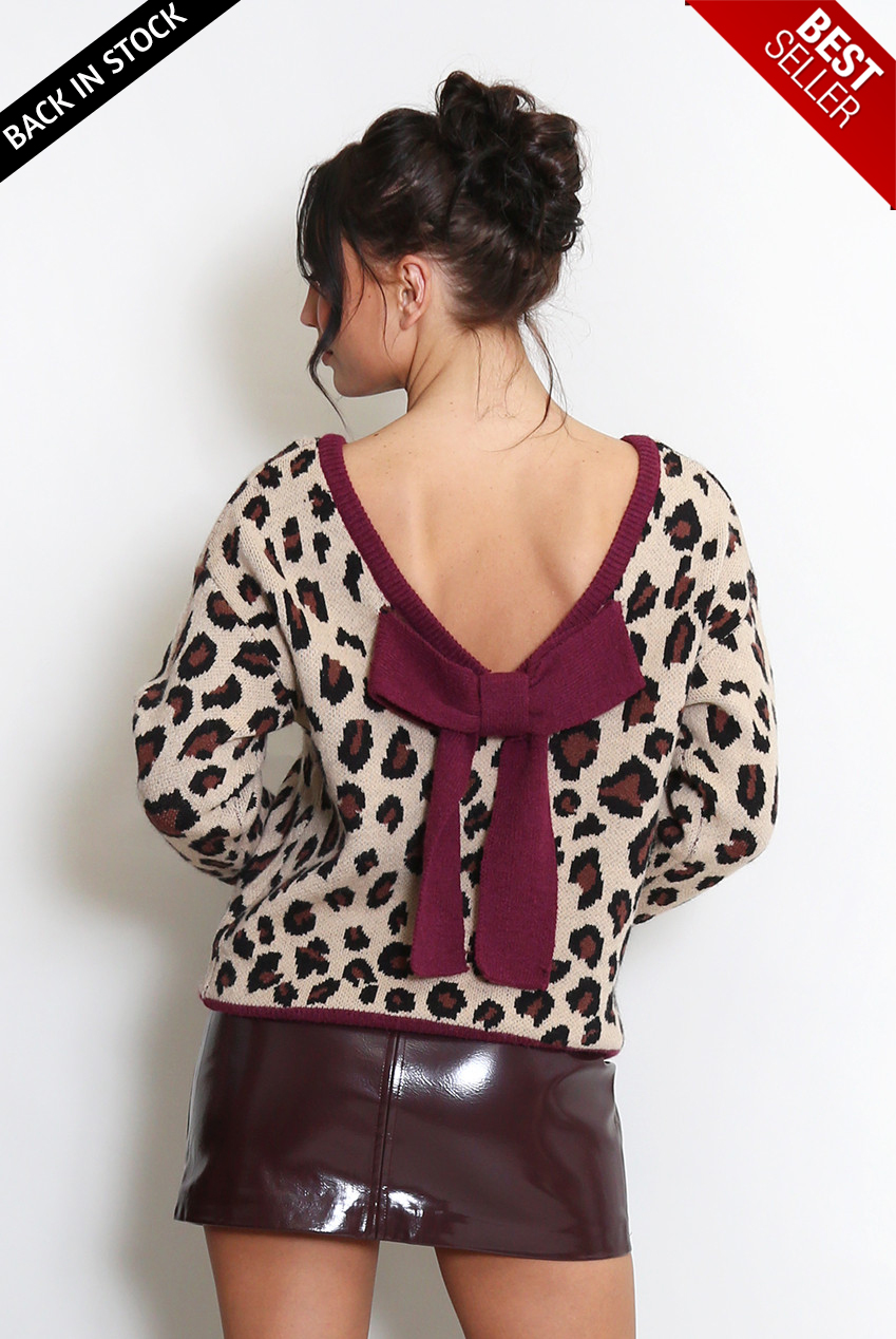 Leopard Contrast Bow Back Jumper - Buy Fashion Wholesale in The UK