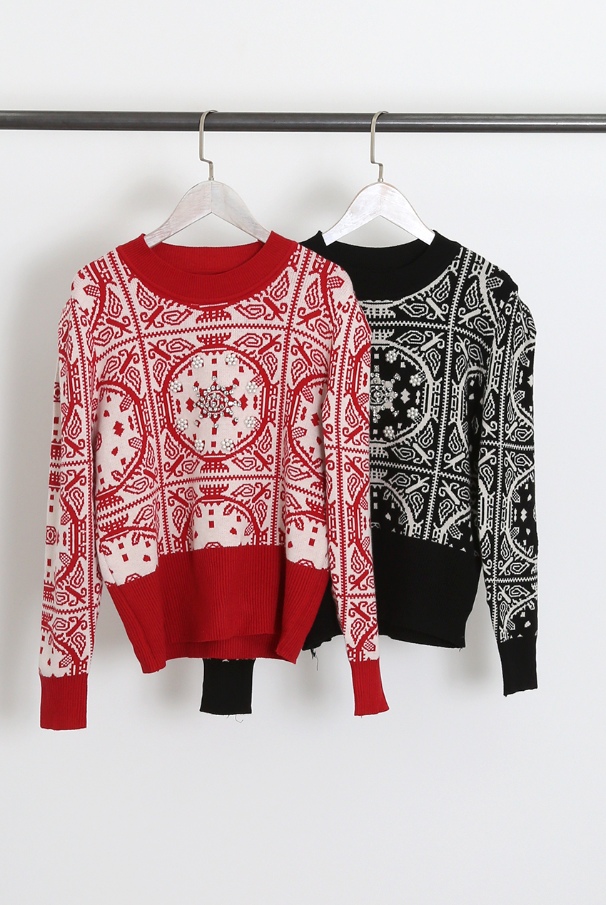 Embellished Printed Fine Knit Jumper - Buy Fashion Wholesale in The UK