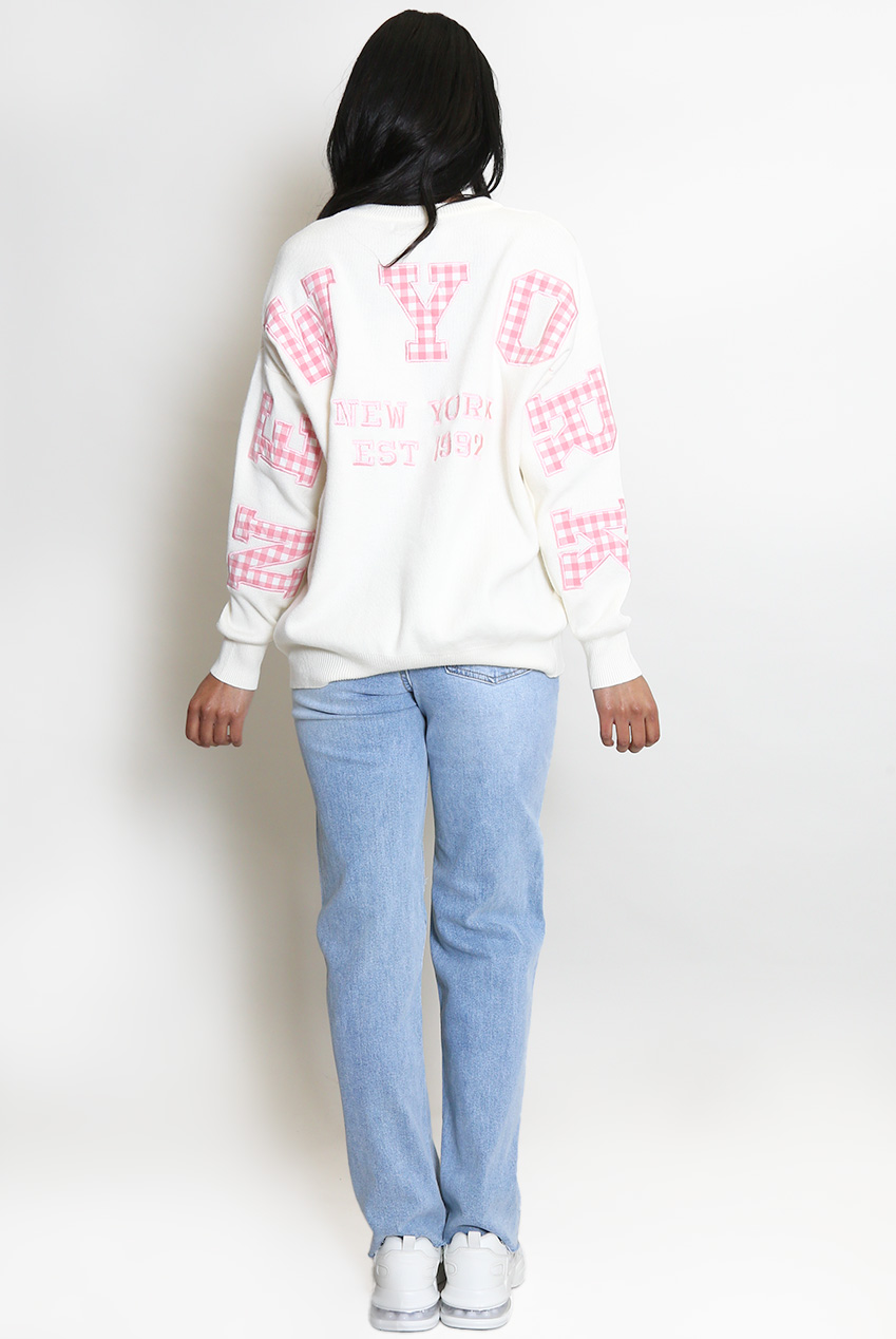 Gingham New York Slogan Jumper - Buy Fashion Wholesale in The UK