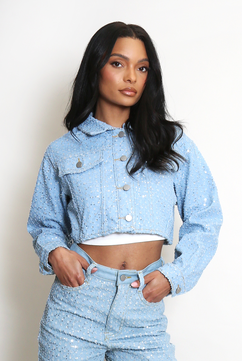 Sequin Denim Jeans and Cropped Jacket - Buy Fashion Wholesale in The UK