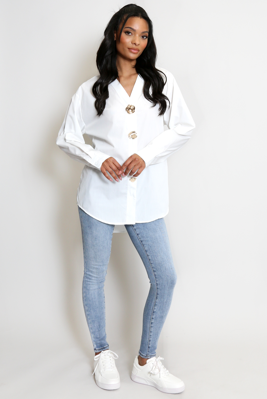 Button Detail Dip Hem Blouse - Buy Fashion Wholesale in The UK