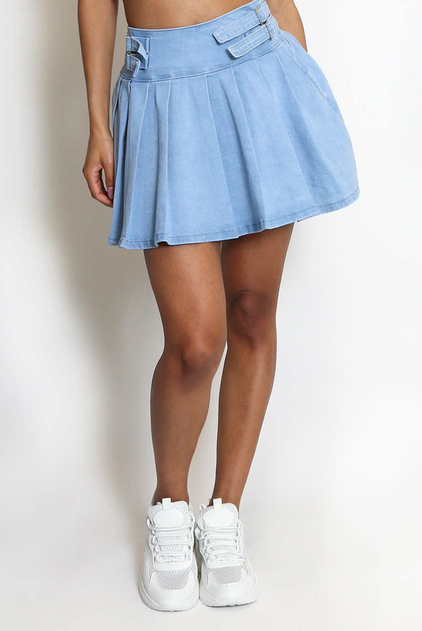 Pleated Denim Mini Skirt - Buy Fashion Wholesale in The UK
