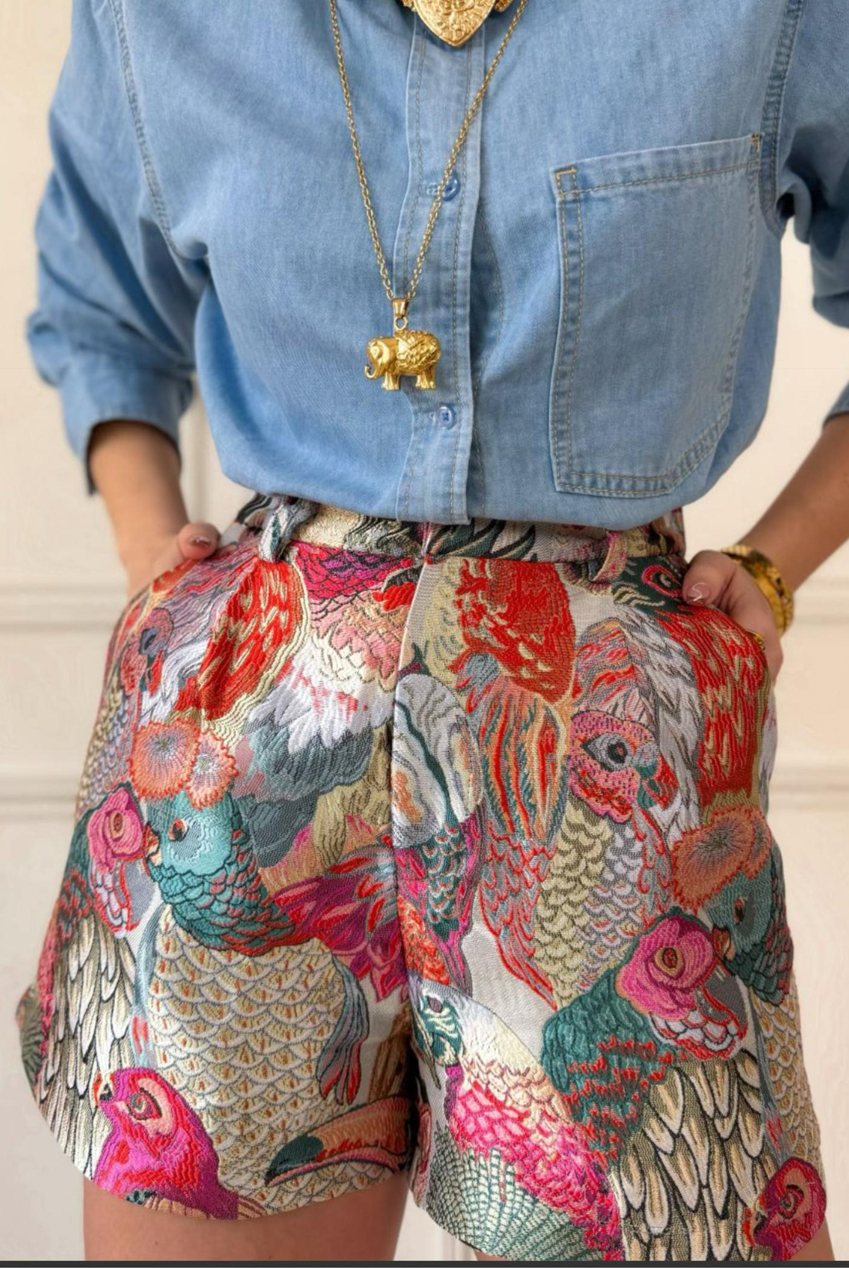 Jacquard Bird Print Tailored Shorts - Buy Fashion Wholesale in The UK