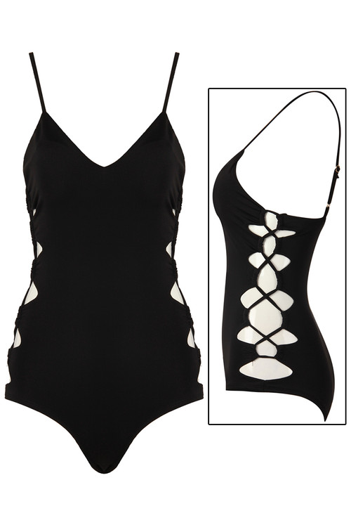 Black Lattice Exposed Sides Bodysuit - Buy Fashion Wholesale in The UK