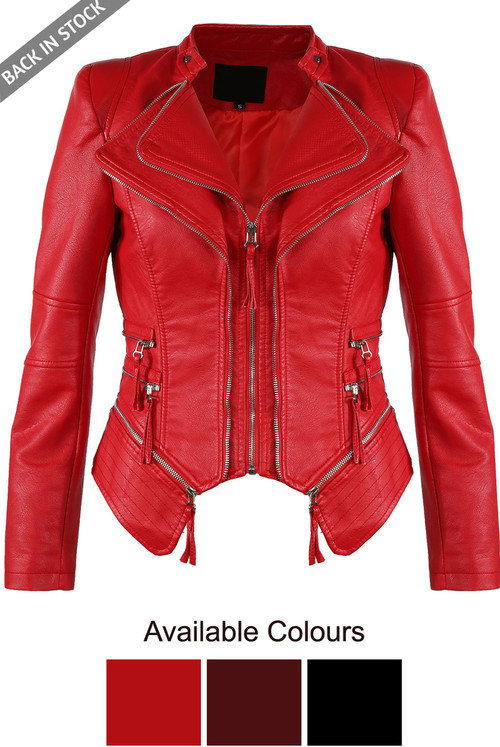 PU Double Collar Silver Zip Up Jacket - Buy Fashion Wholesale in The UK