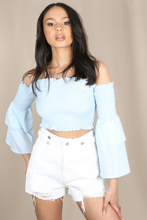 Shirred Bandeau Bell Sleeves Tops - Buy Fashion Wholesale in The UK