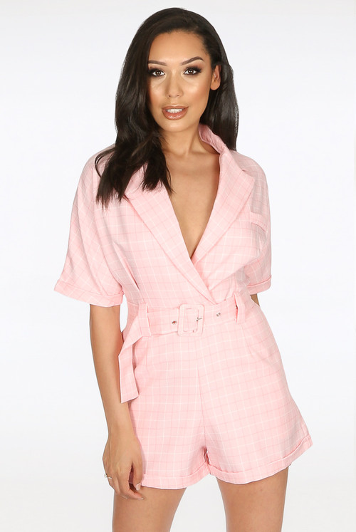 Belted Check Blazer Playsuit - Buy Fashion Wholesale in The UK